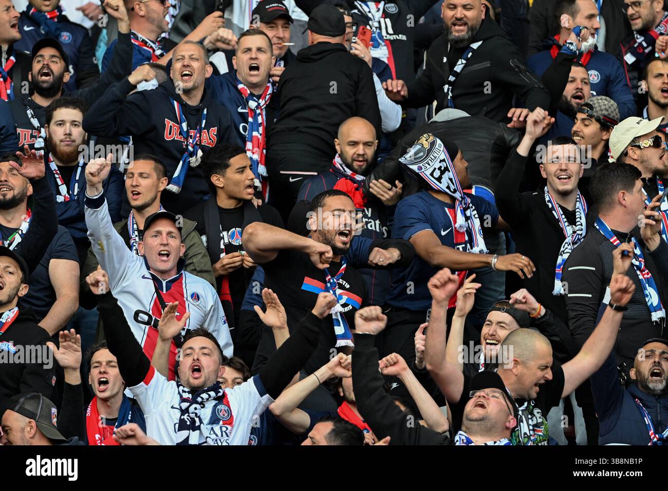 Paris, France. 07th May, 2025. llustration of PSG ultras during the ...