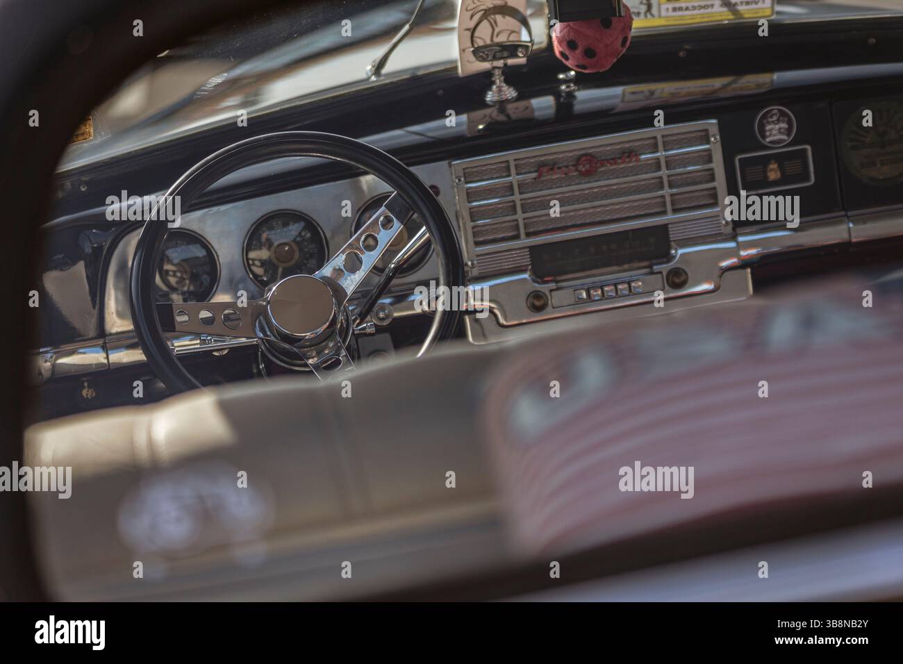 Rome, italy 4 may 2025: chrome details of a classic american car's ...