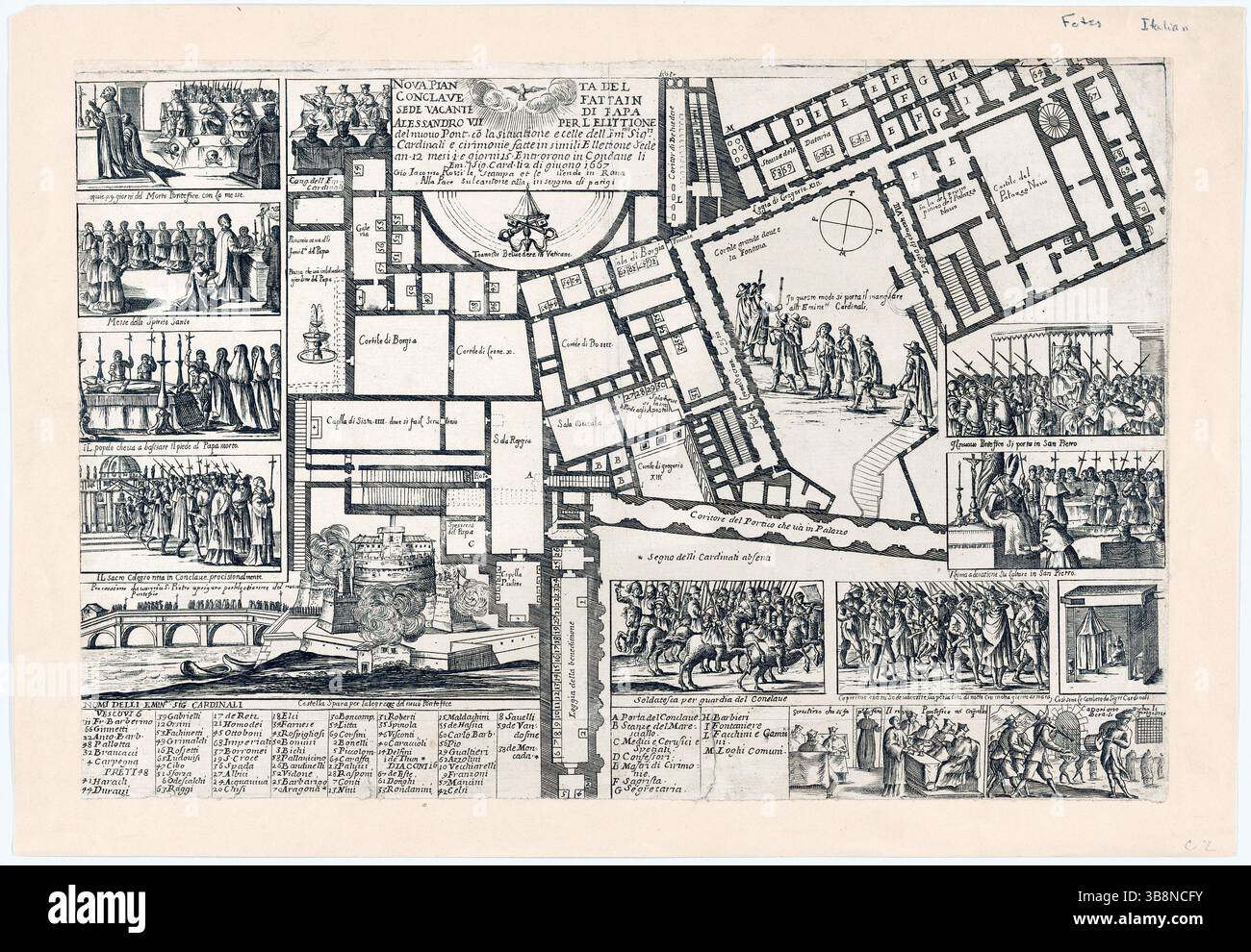 Papal conclave following the death of Pope Alessandro VII, with an ...