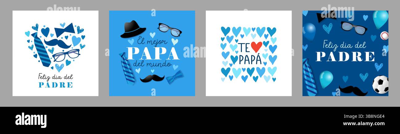 Feliz dia del Padre and El mejor Papa spanish greeting cards set with ...