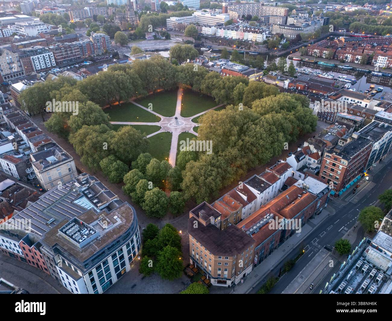 Aerial image of Queen Square and Bristol Cityscape at Sunrise Stock ...