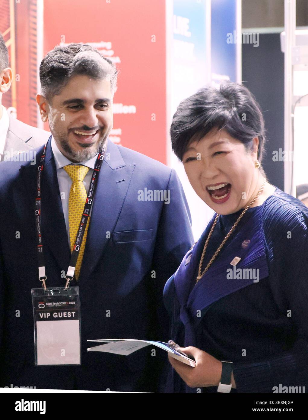 Tokyo, Japan. 8th May, 2025. Tokyo Govedrnor Yuriko Koike (R) shares smiles with UAE's Abu Dhabi ...
