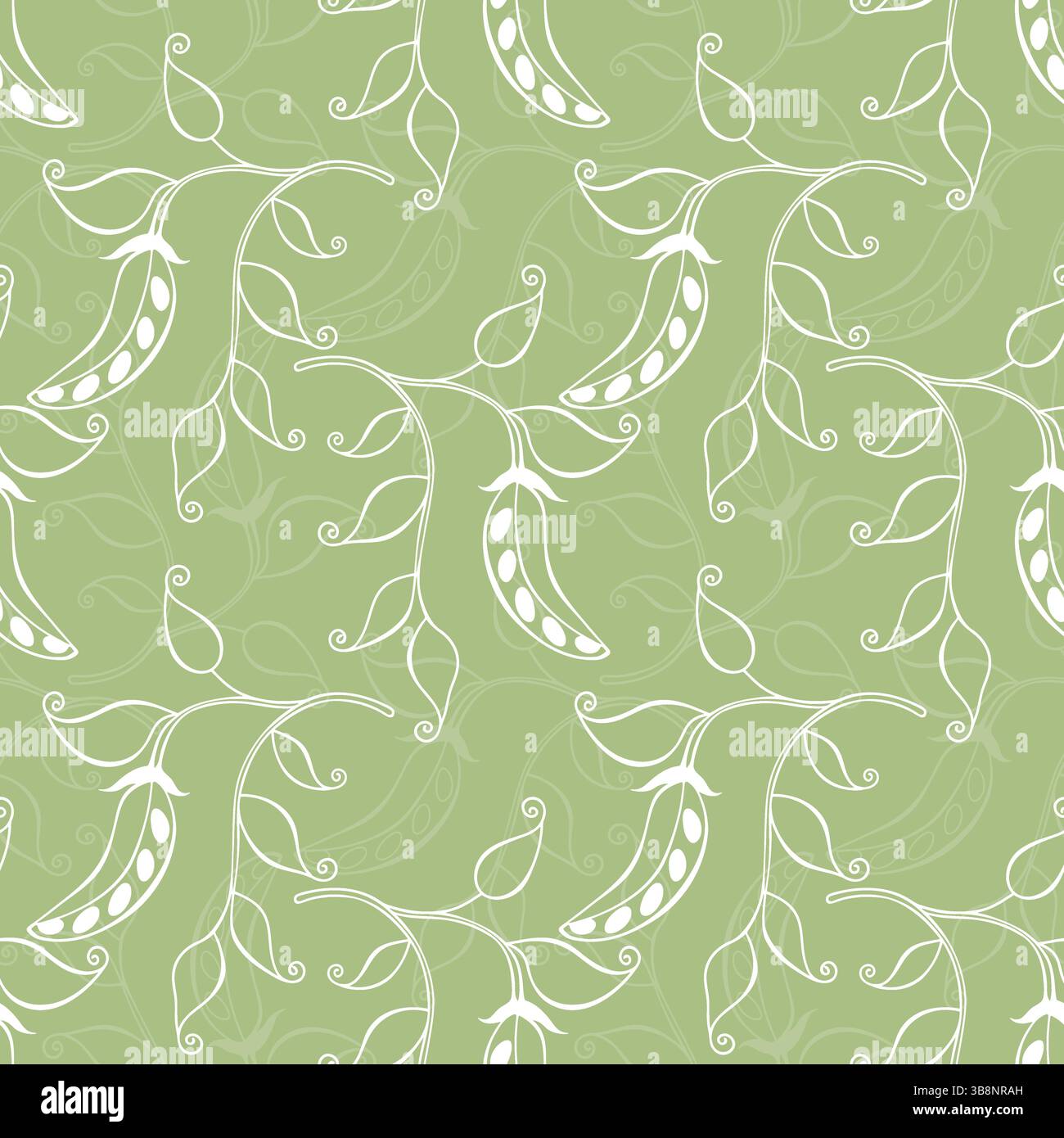 Vegetable Pea green pattern, pods with seeds, stylized doodles pea ...