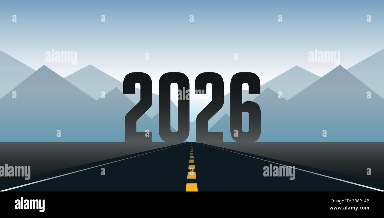 asphalt road direction 2026 blue sky background vector illustration ...