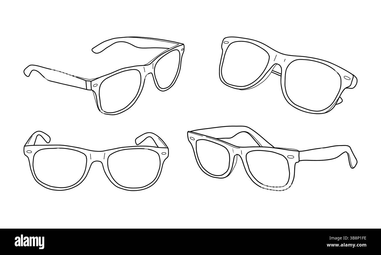 Vector set of hand-drawn eyeglass frames. Black and white outline ...