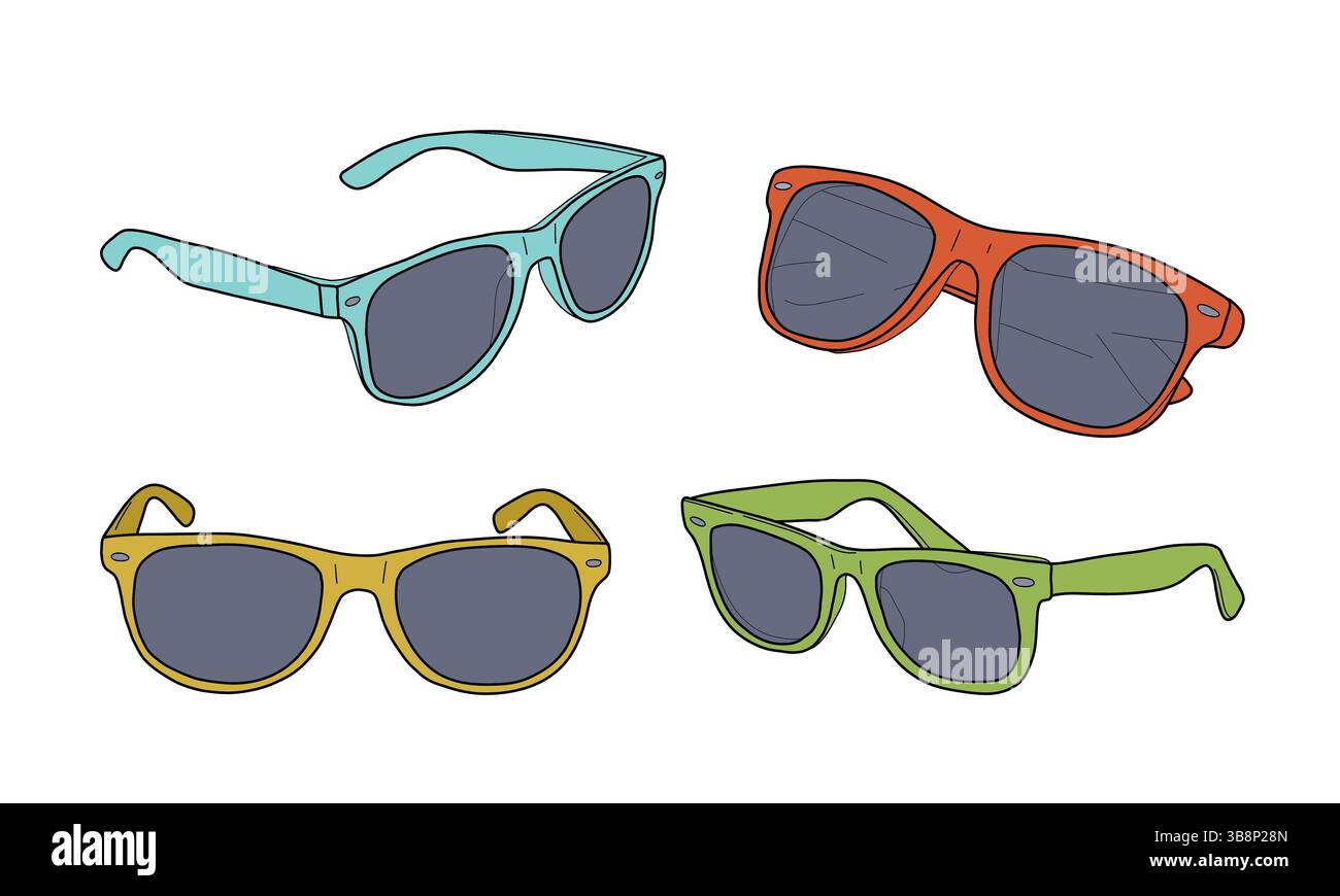 Vector illustrations set of colorful sunglasses. Hand-drawn summer ...