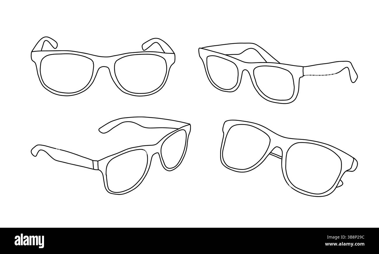 Vector set of hand-drawn eyeglass frames. Black and white outline ...