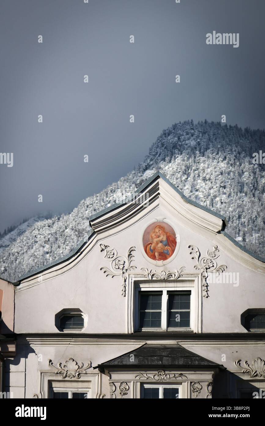 Alpine building facade in winter Stock Photo - Alamy