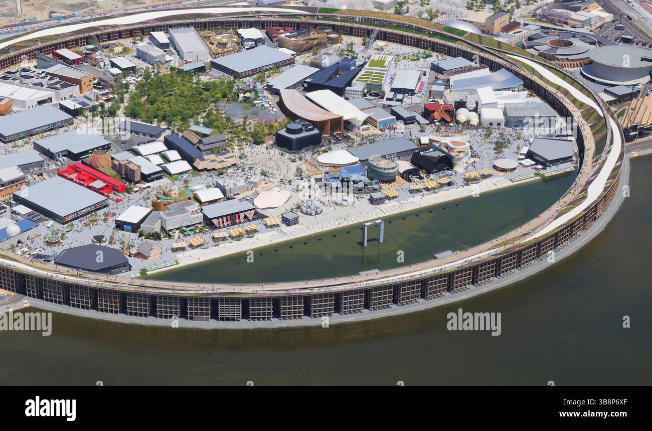 A photo shows Yumeshima, venue for Expo 2025 Osaka, Kansai, Japan in ...