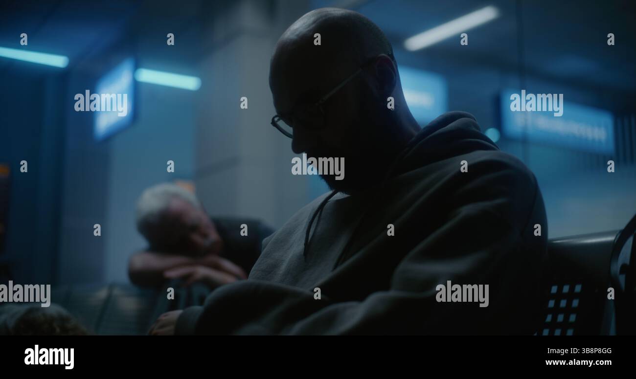 Crowded International Airport Terminal: Exhausted Woman Sleeping on ...