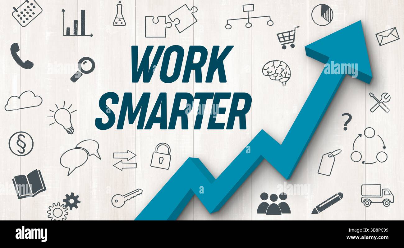 Ascending arrow with icons - Work smarter Stock Photo - Alamy