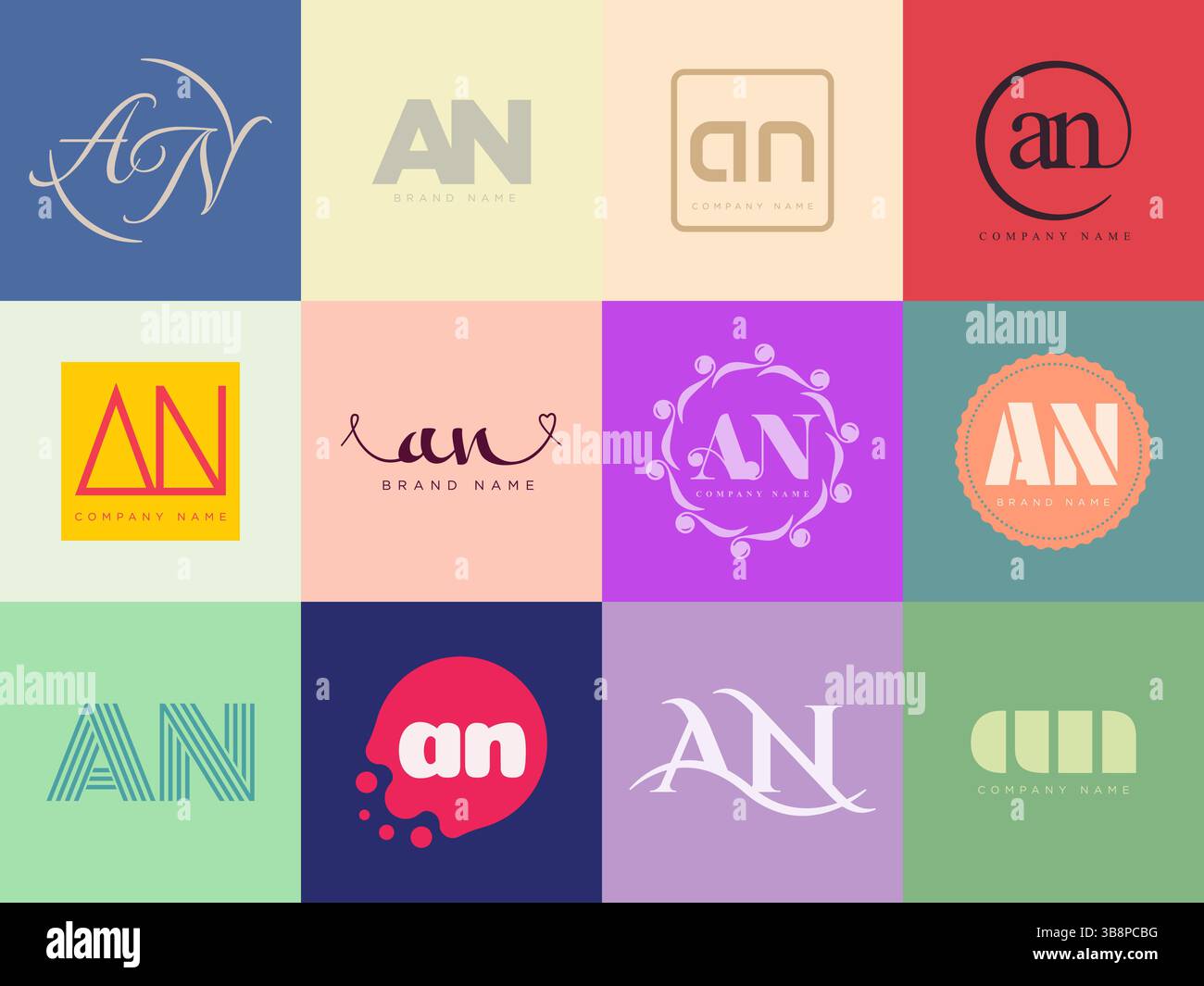 AN logo company template. Letter a and n logotype. Set different ...