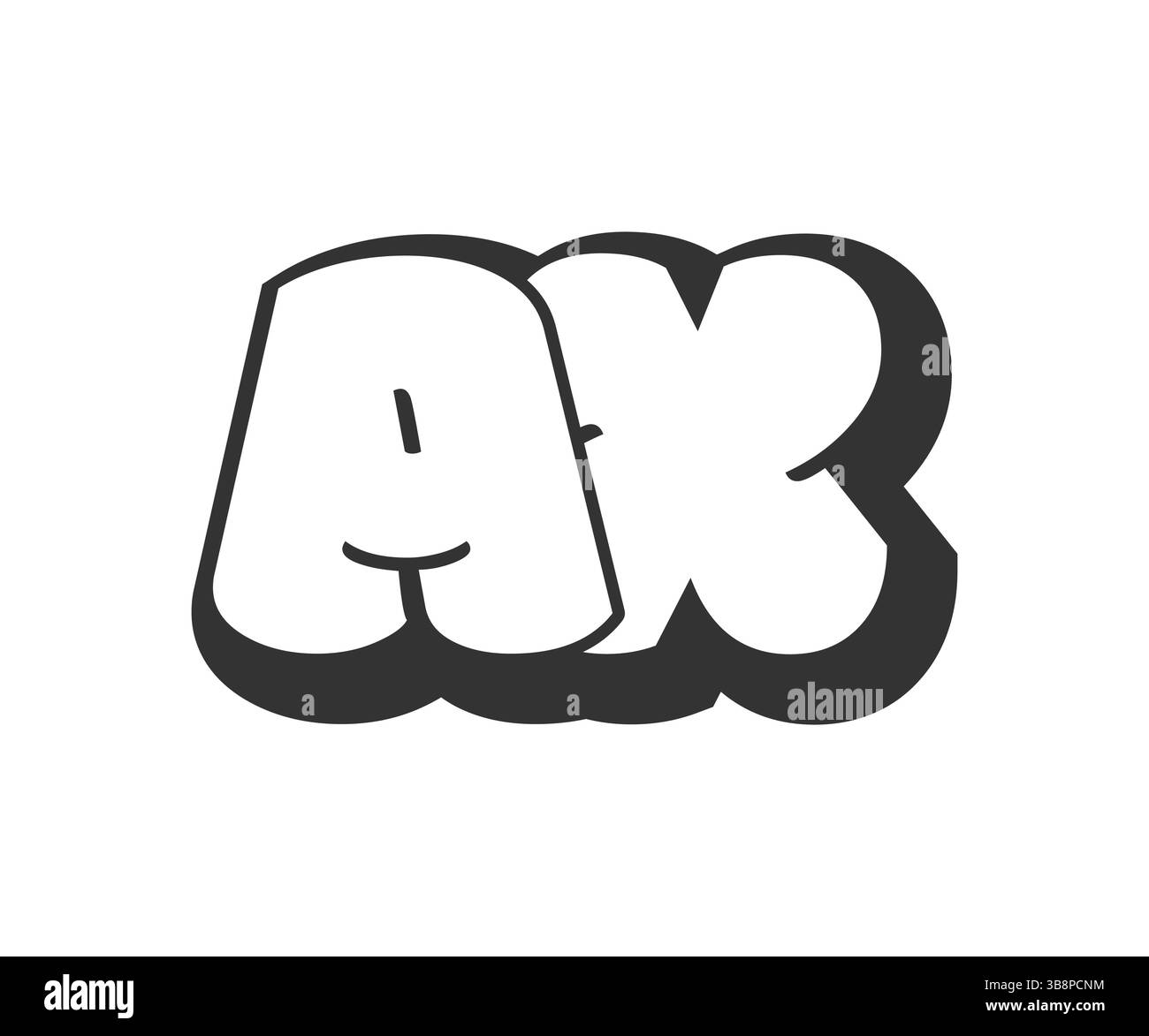 AX logo, bubble comic lettering, rounded in graffiti style black and ...