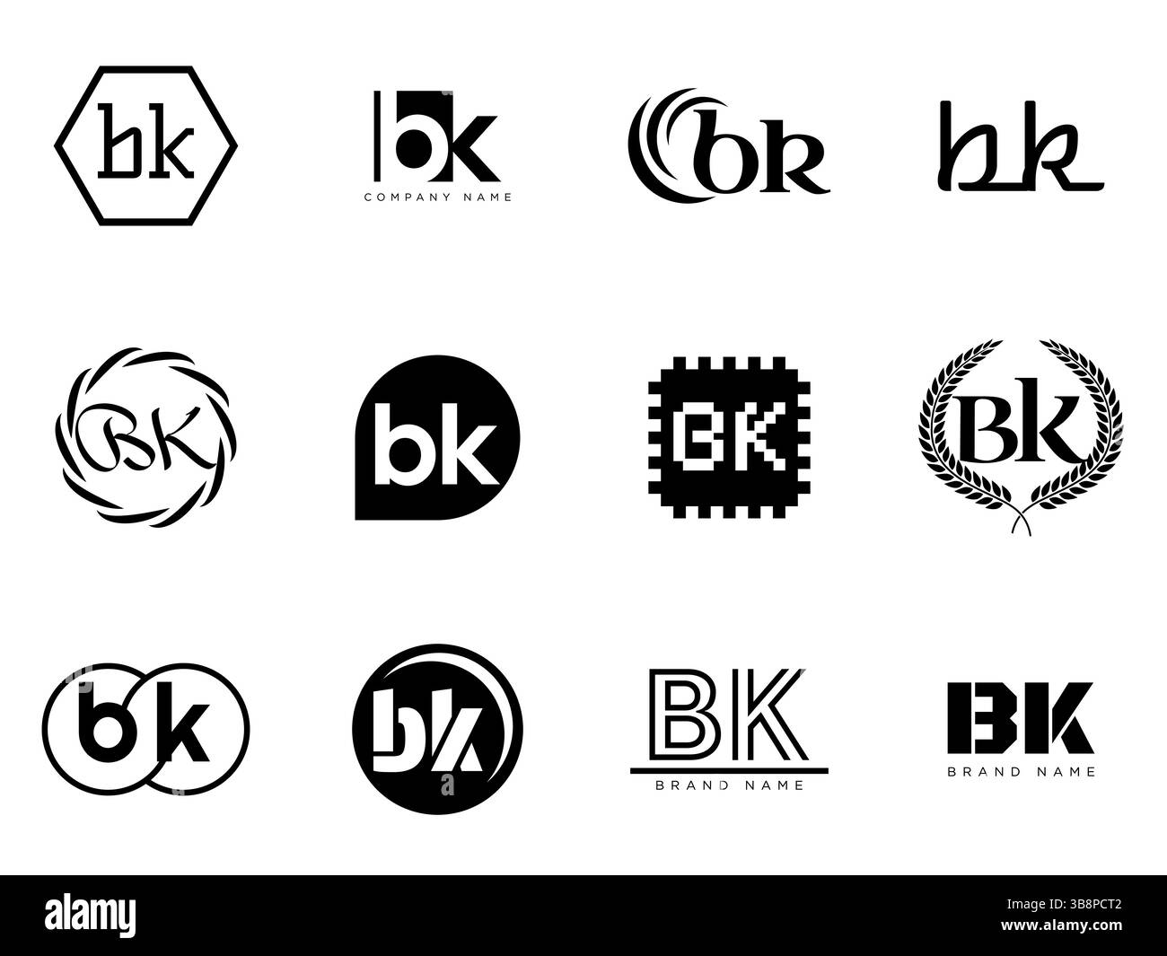 BK logo company template. Letter b and k logotype. Set different ...