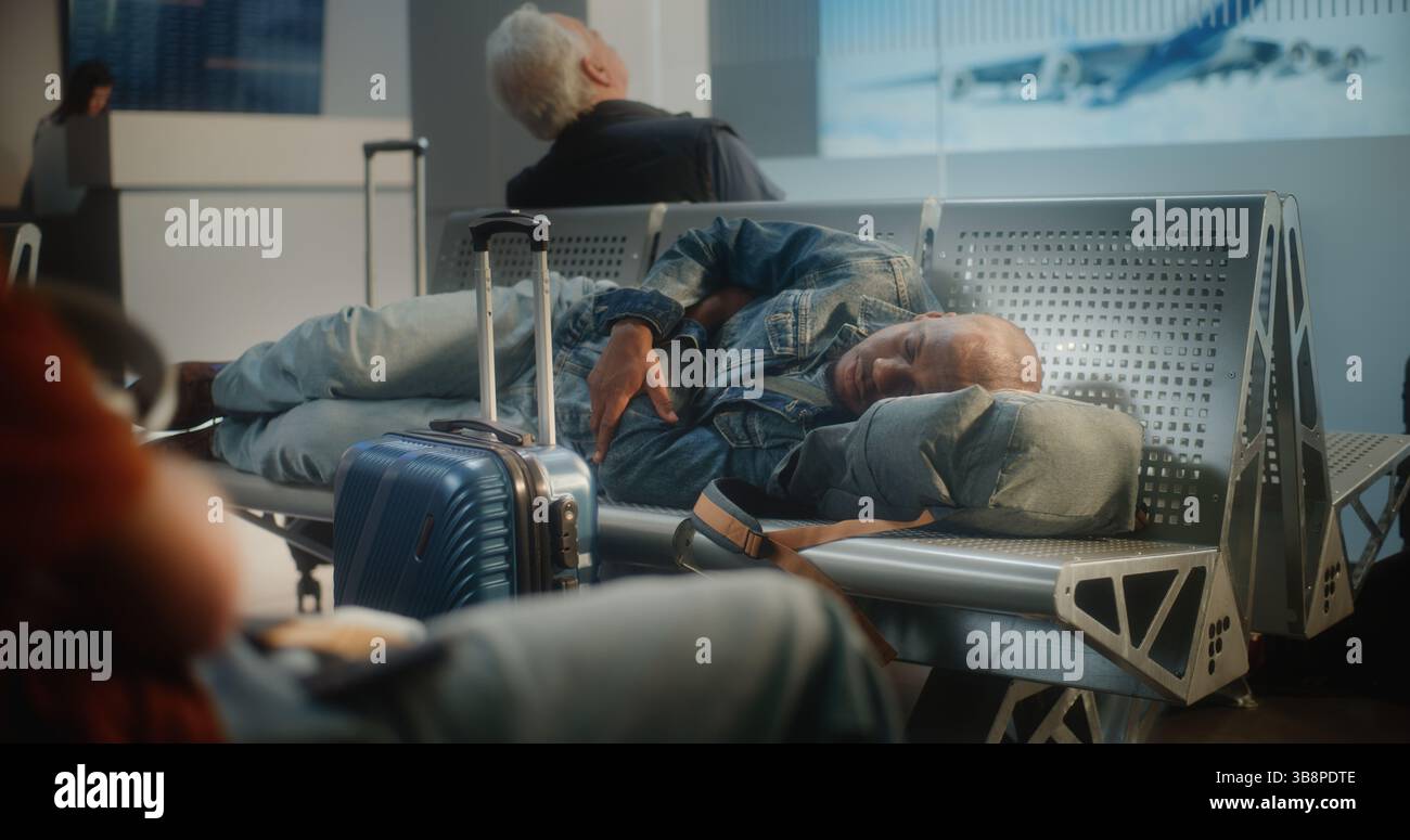 Crowded International Airport Terminal: Exhausted African American Man ...