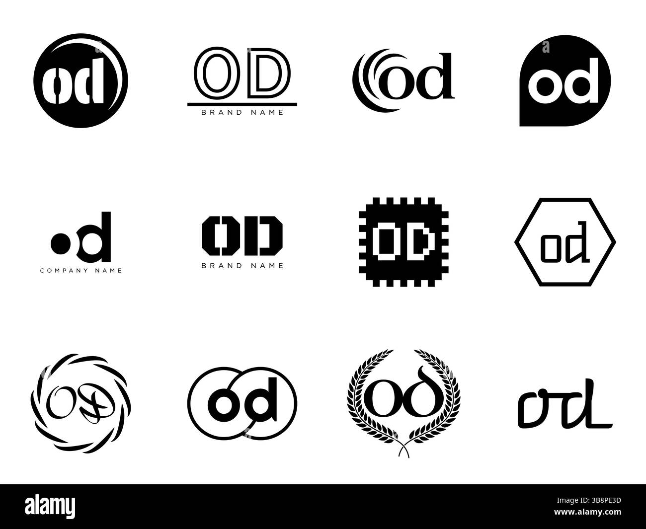 OD logo company template. Letter o and d logotype. Set different ...