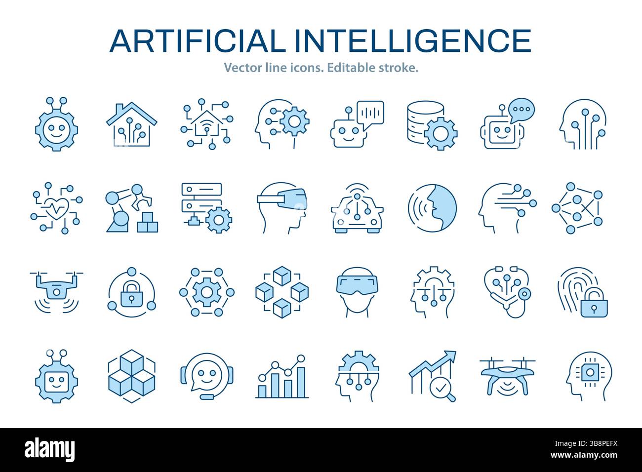Artificial intelligence icon set. Vector graphics collection with ...