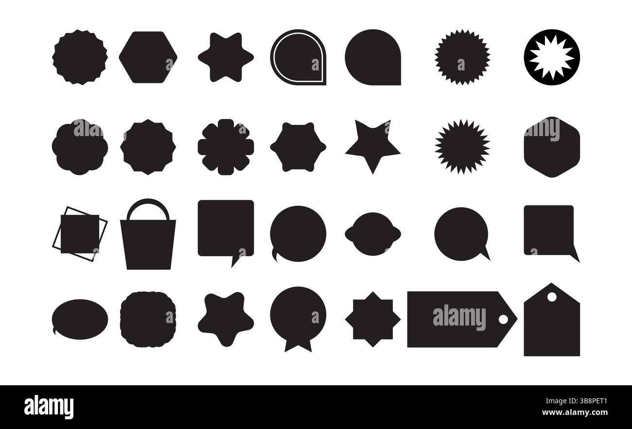 Black and White Shape Icon Set – Badge, Label, and Symbol Silhouette ...
