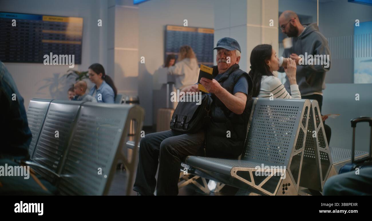 Crowded International Airport Terminal: African American Young Man ...