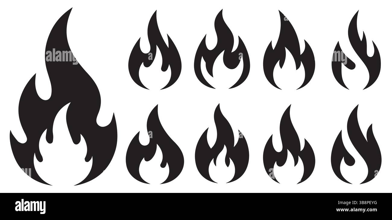 Flame Icon Set – Black Fire Silhouette Vector Collection for Design and Graphics Stock Vector ...