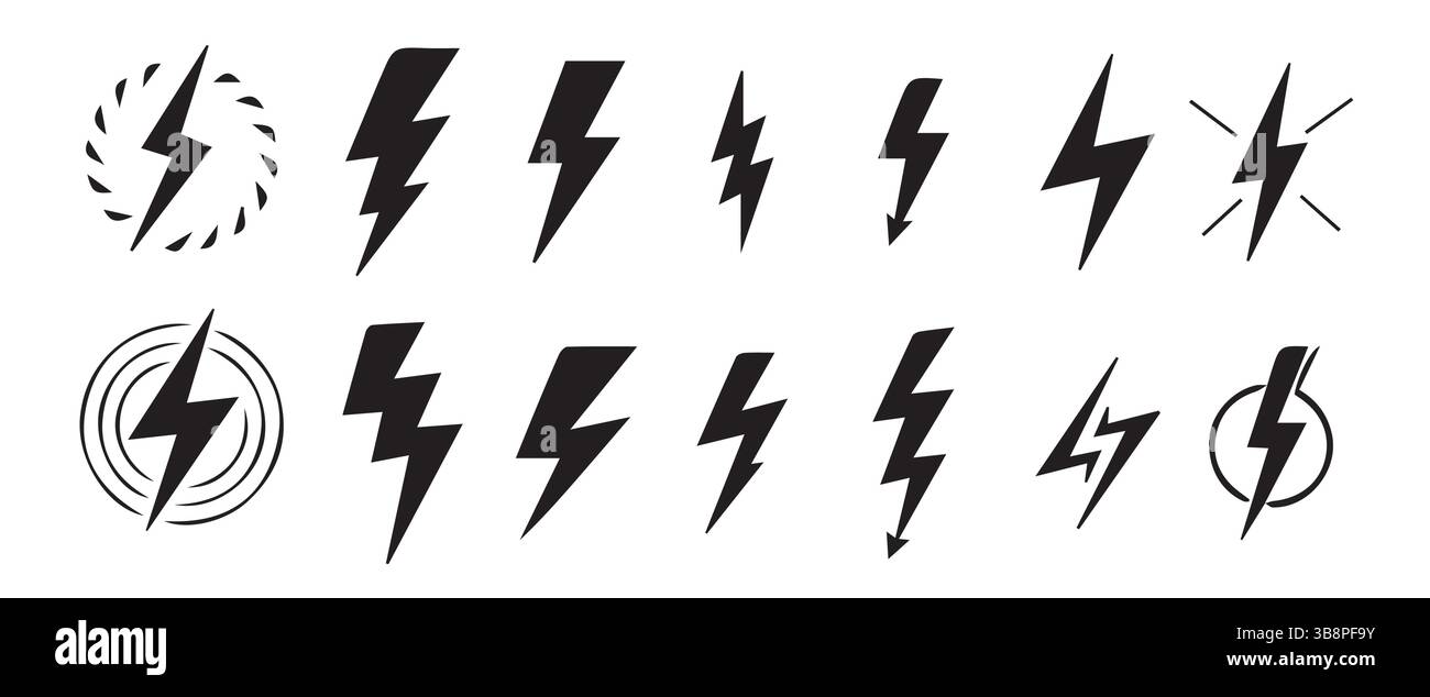 Black and White Lightning Bolt Icons , Set Minimal Vector Design Collection , black lightning ...