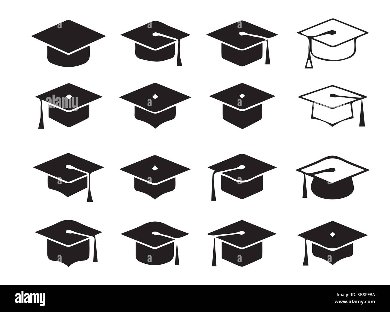 Graduation student black cap set , Graduation hat cap icons set Stock ...