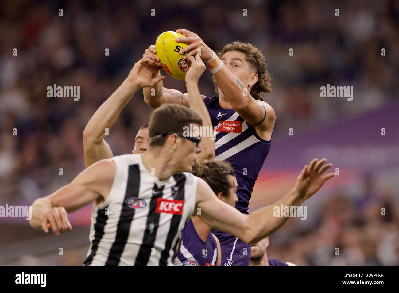 Luke Jackson of the Dockers marks the ball during the AFL Round 9 match ...