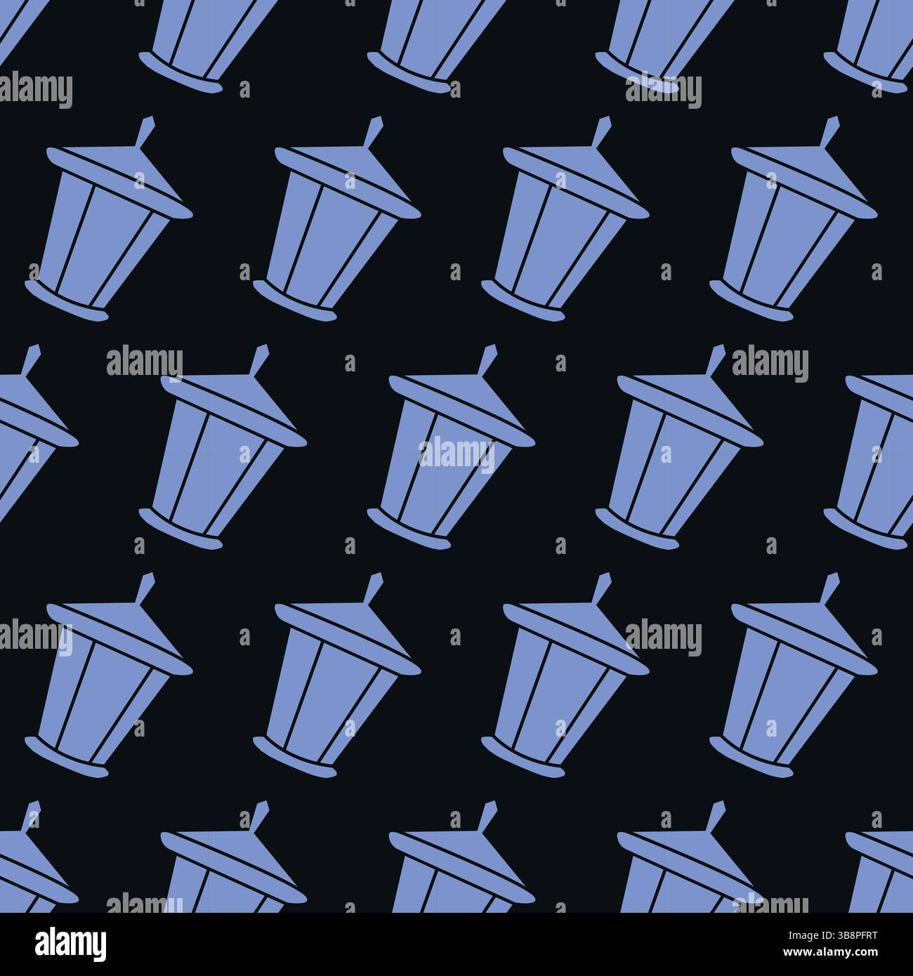 Seamless Pattern of Lanterns Street Lamps on Black Background. Concept ...