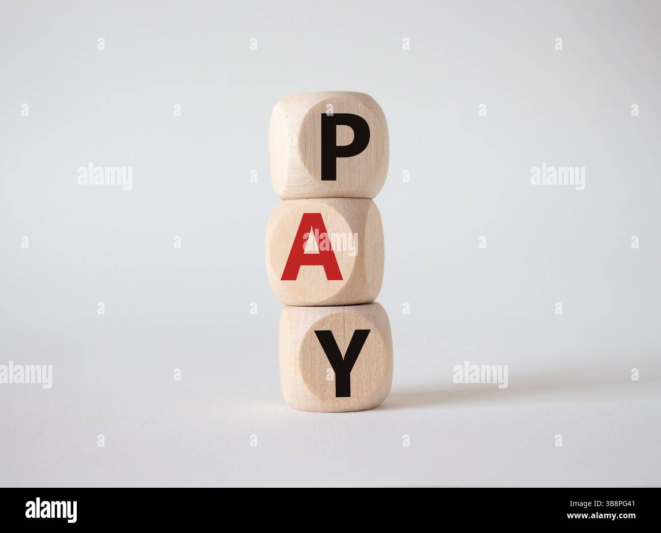 Payment symbol. Wooden cubes with words Pay. Beautiful white background ...