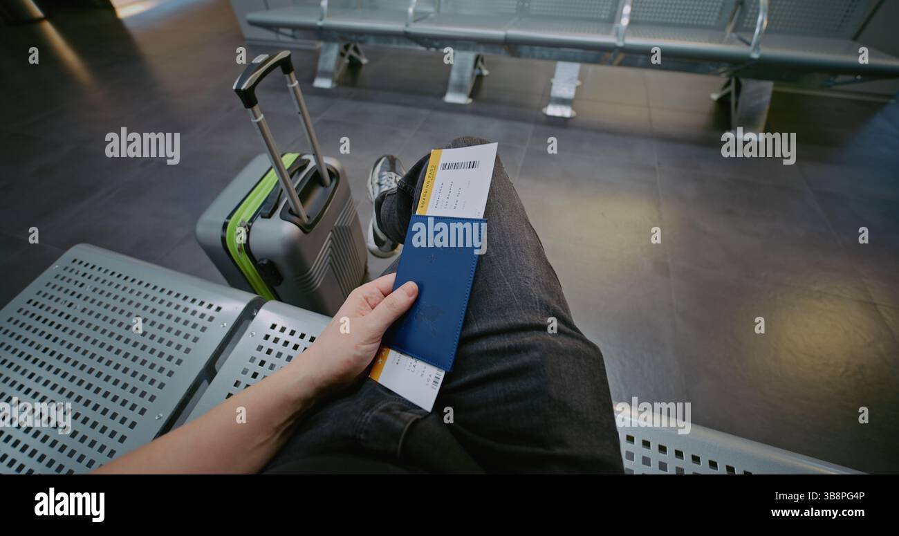 Crowded International Airport Terminal: POV First-Person View of ...