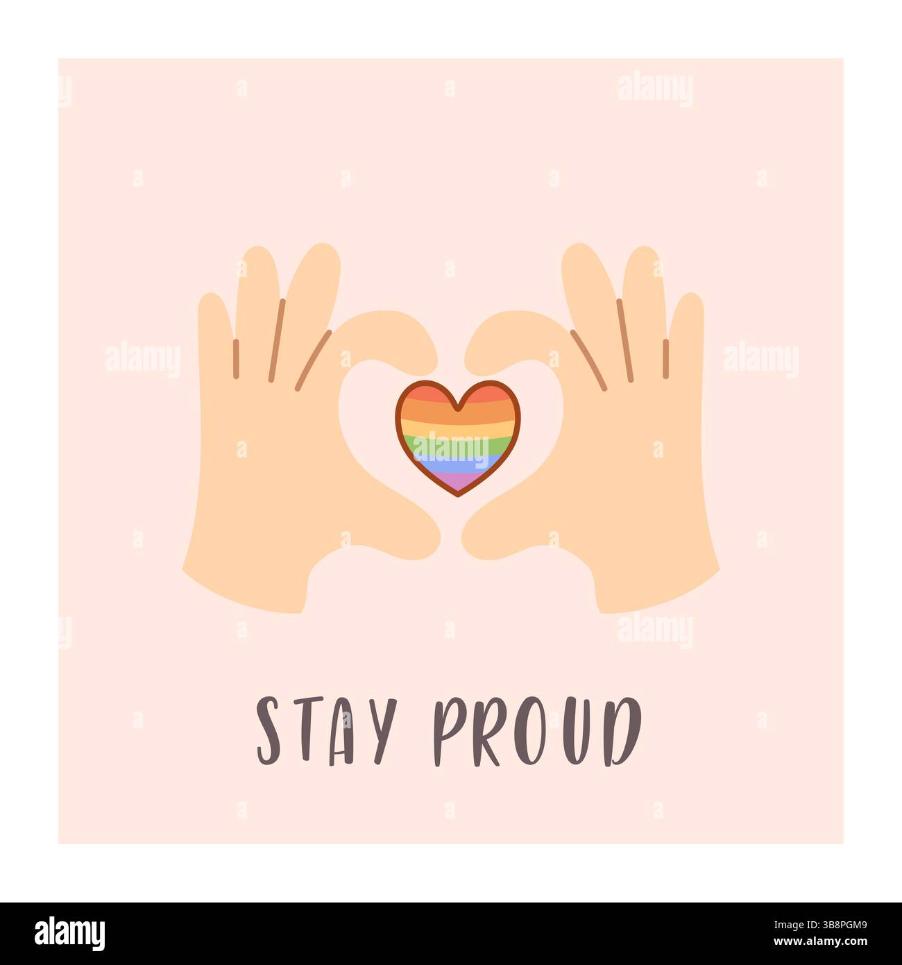 Illustration of two hands creating a heart shape around a rainbow heart ...