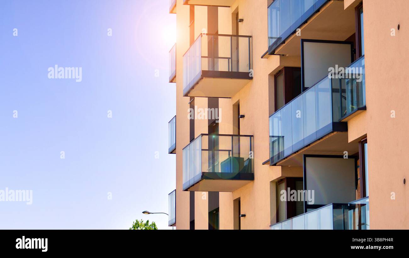 Modern new residential apartment house building complex. Exterior view ...