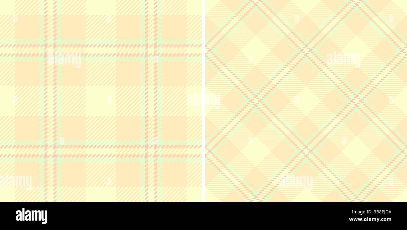 Pastel plaid patterns Two seamless textures in soft peach and mint ...