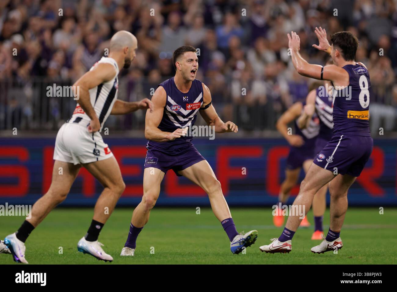 Perth, Australia. 08th May, 2025. Patrick Voss of the Dockers is ...