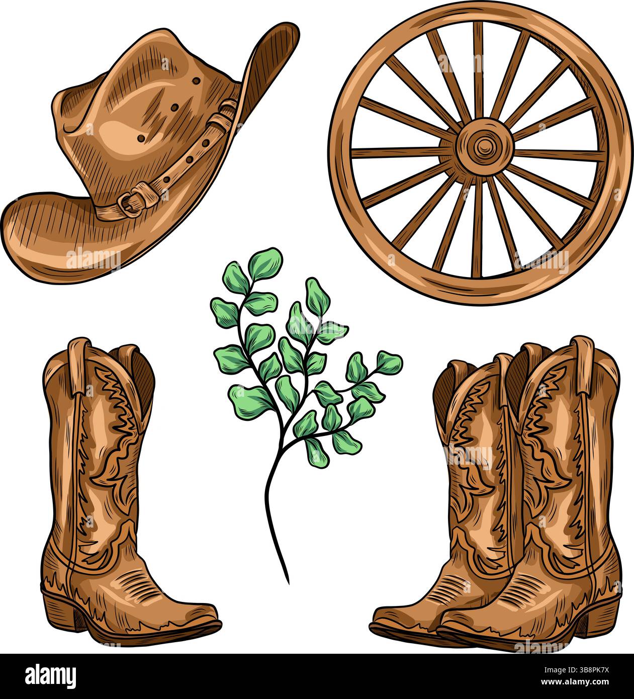 Vector western set. Hand painted rodeo theme design. Countryside cowboy ...