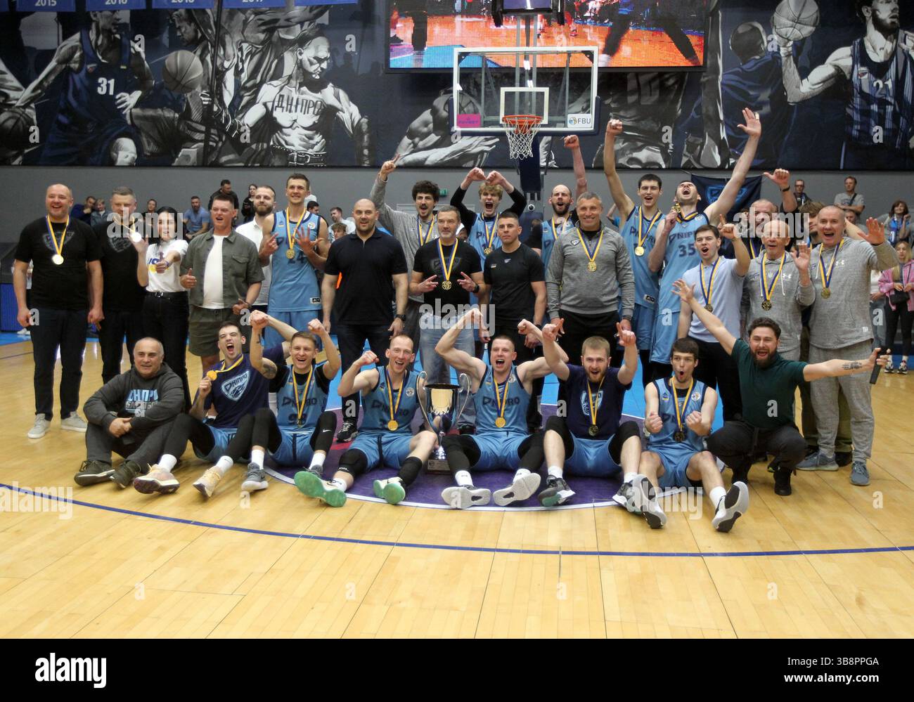 Non Exclusive: Players and the staff of BC Dnipro pose for a photo ...
