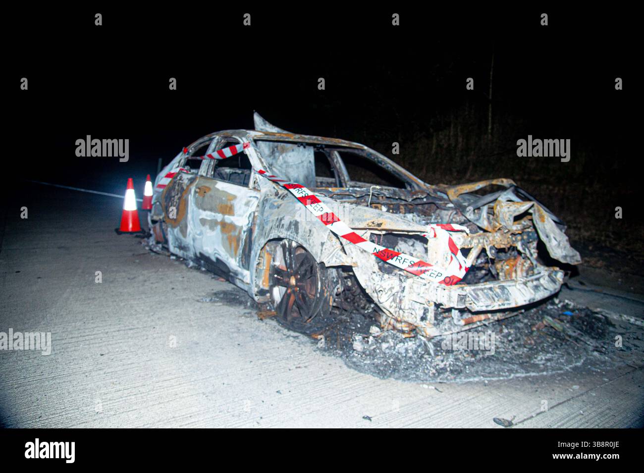 Sydney, Australia. 8th, May, 2025. The burnt car is shown on the ...