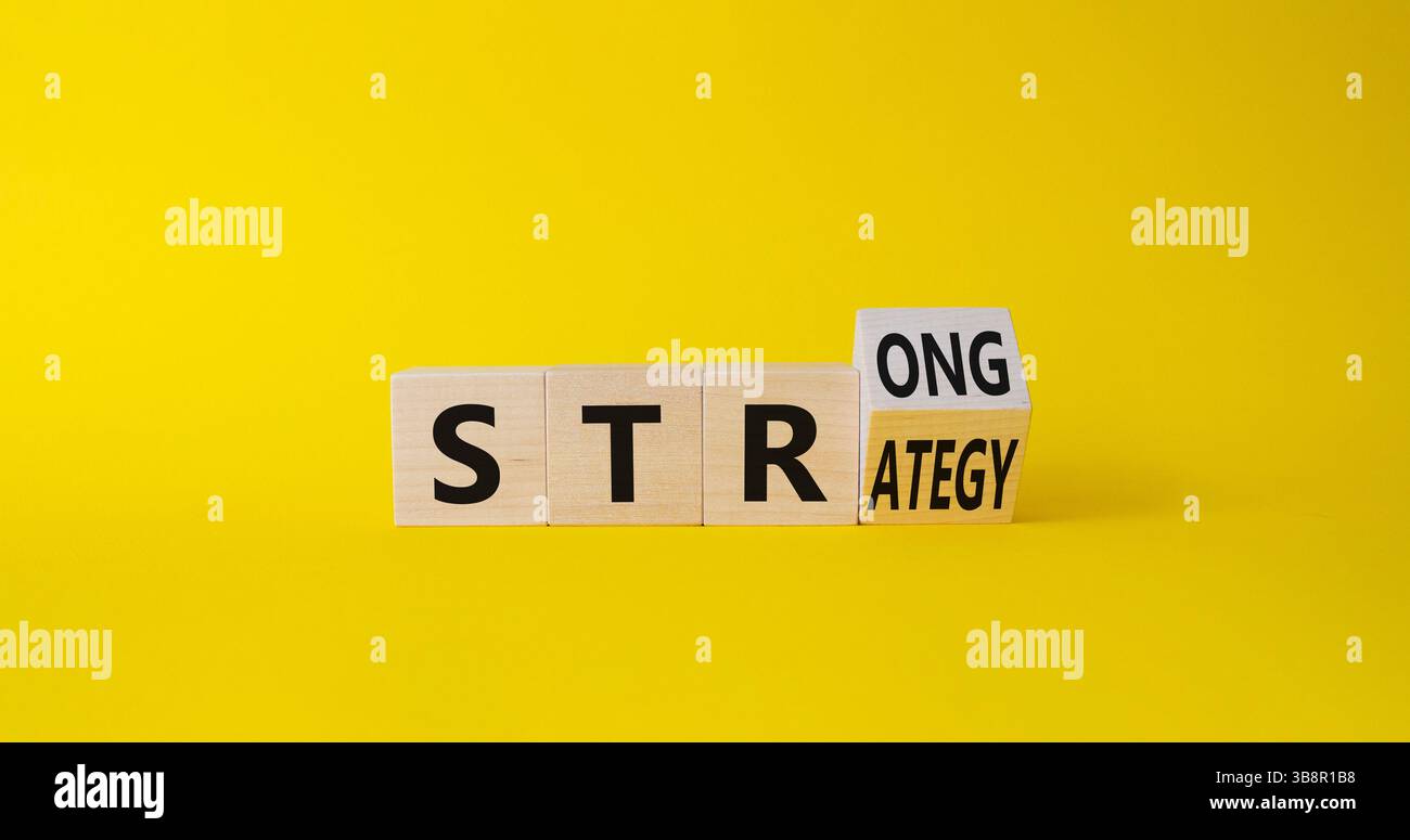 Strong Strategy symbol. Turned wooden cubes with words Strong Strategy ...