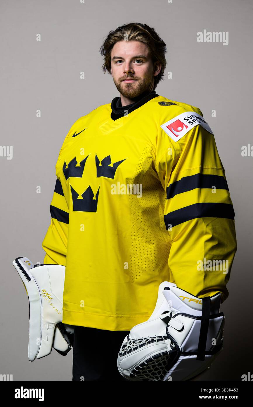 Goaltender Samuel Ersson of, Sweden. , . poses for a portrait ahead of ...