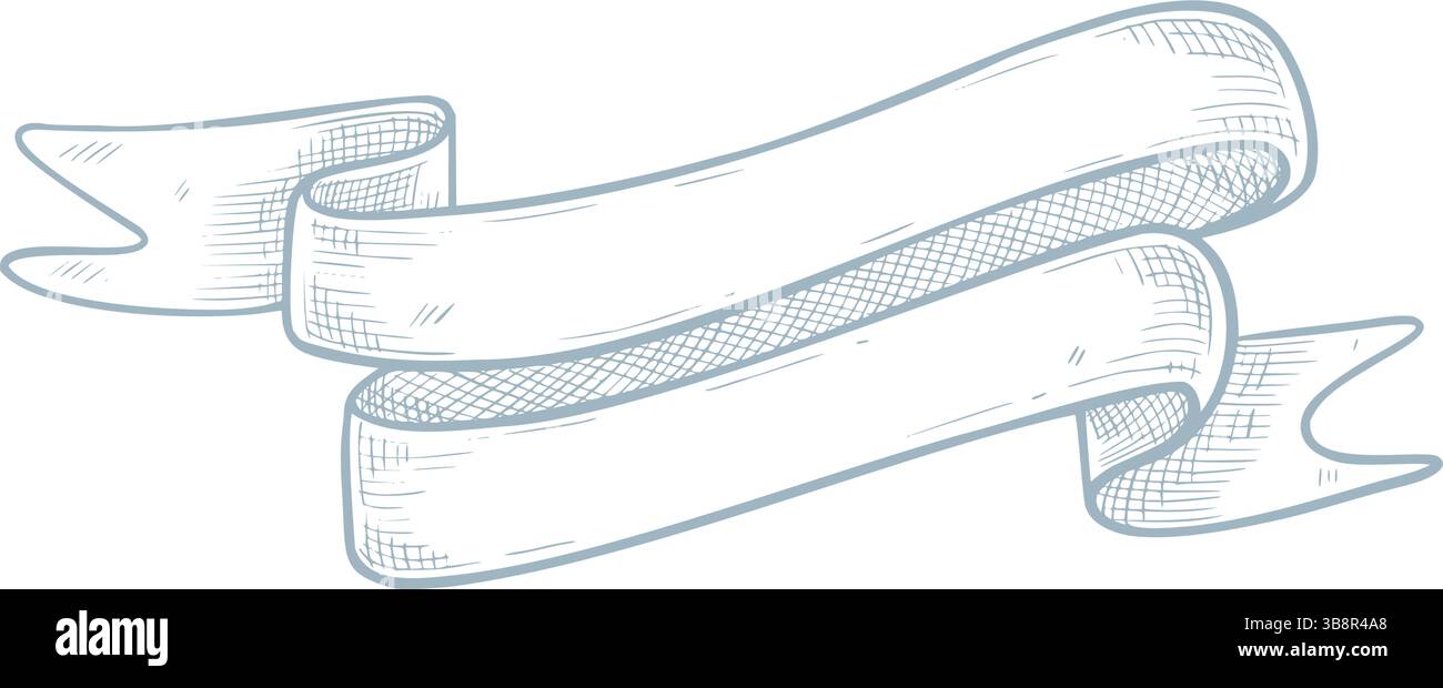Vintage Banner vector illustration. Retro linear drawing of ribbon or ...