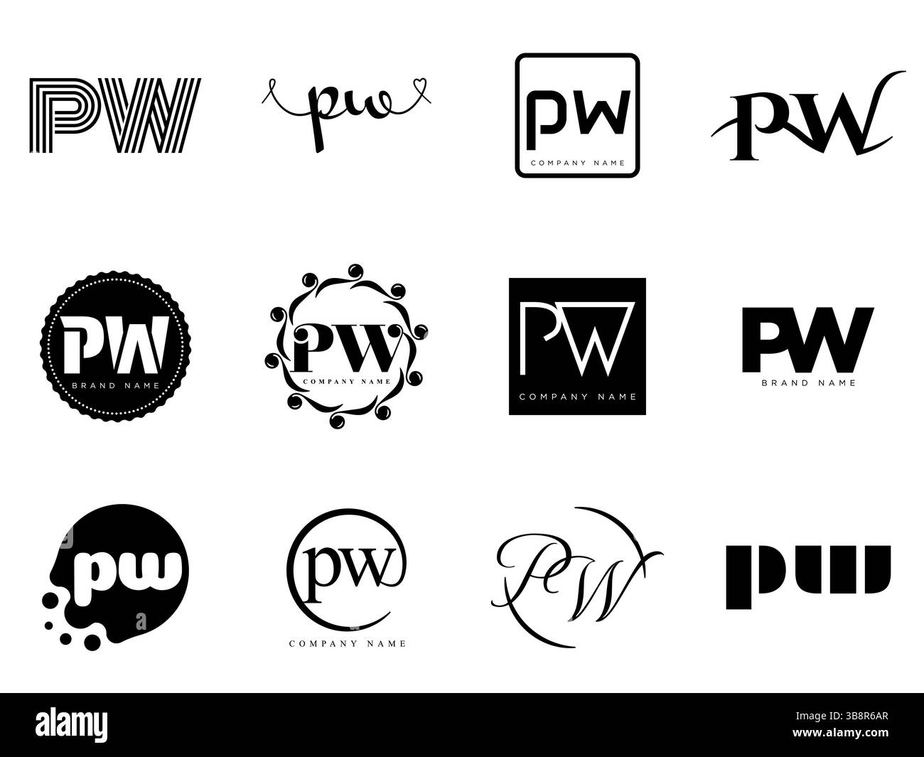 PW logo company template. Letter p and w logotype. Set different ...