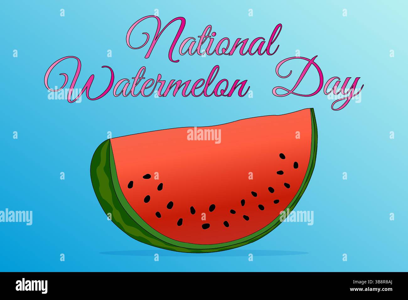 Summer illustration depicting a cut slice of watermelon with juicy ...