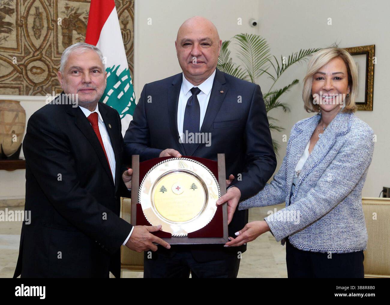 Lebanese President Joseph Aoun attends the launch of the Lebanese Red ...