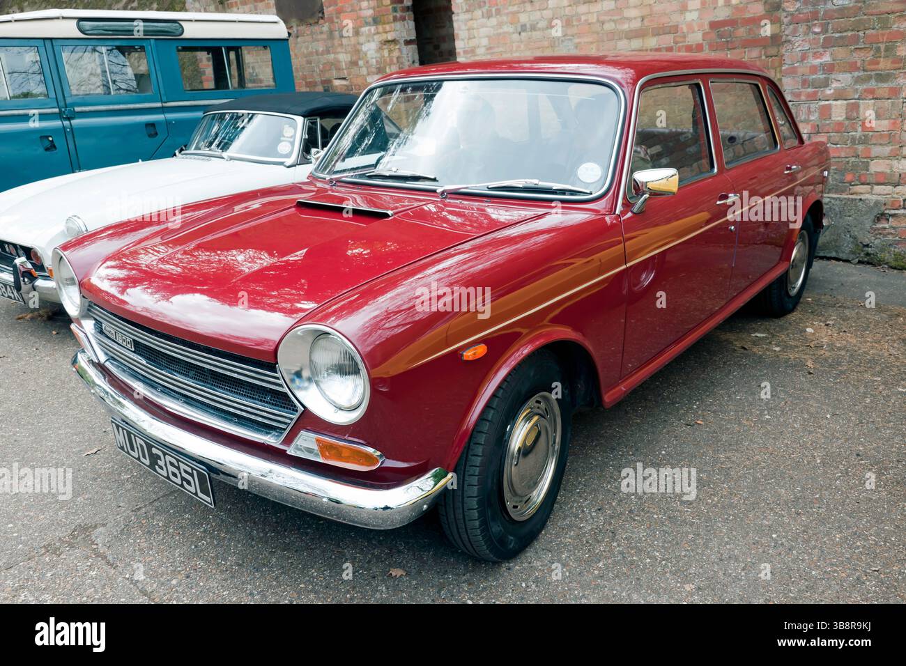 Three-quarters front view of a Red, 1972, Austin 1800 MkII, on display ...