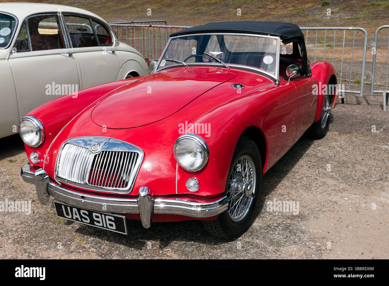 Three-quarters Front View of a Red, 1956, MG MGA, on display at the ...