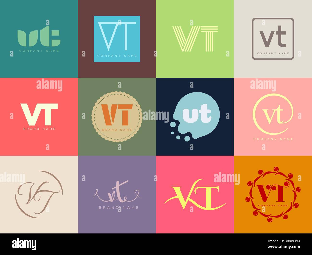 VT logo company template. Letter v and t logotype. Set different ...