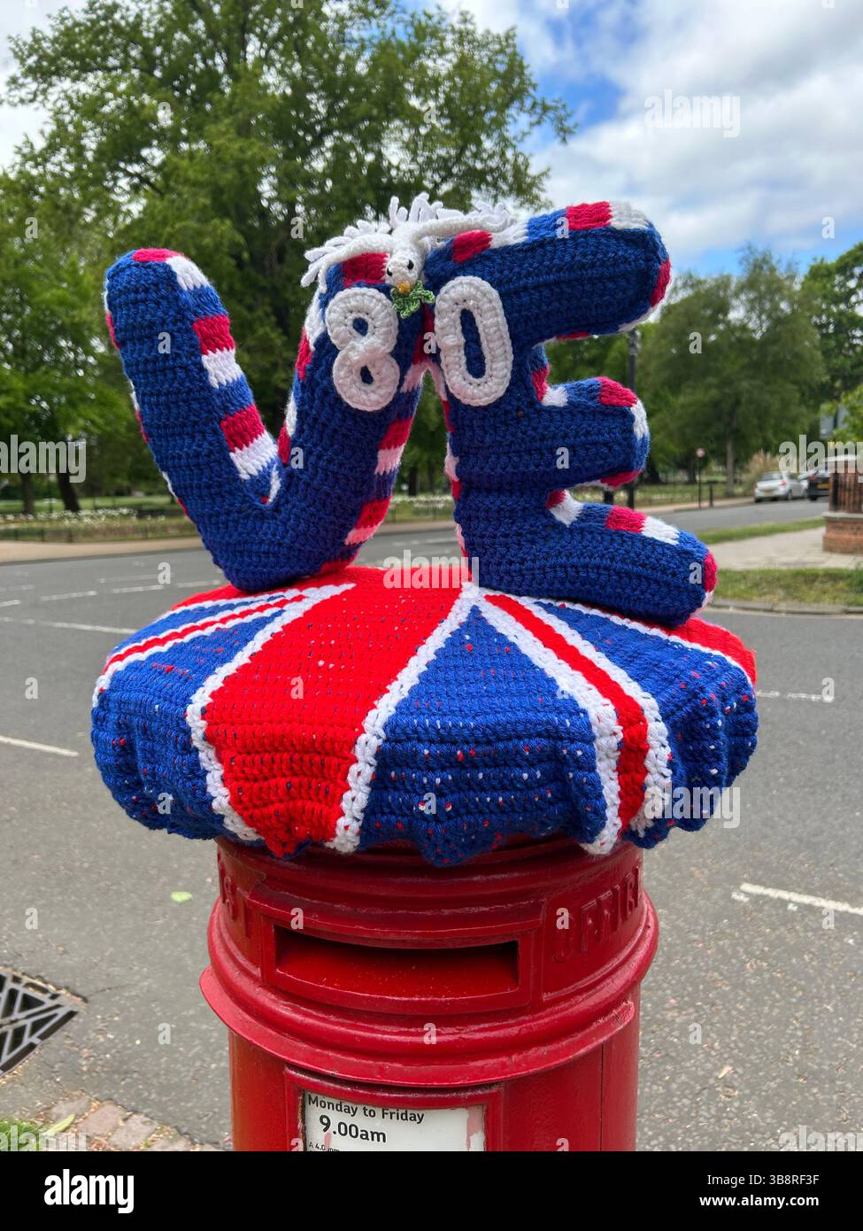 Crochet for Victory Europe 80th year celebrations fitted to top of post ...