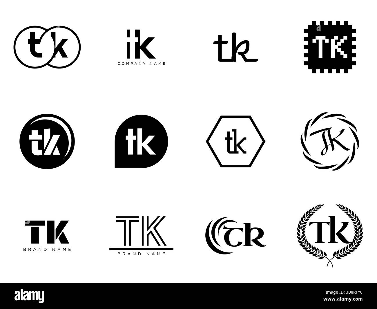 TK logo company template. Letter t and k logotype. Set different ...