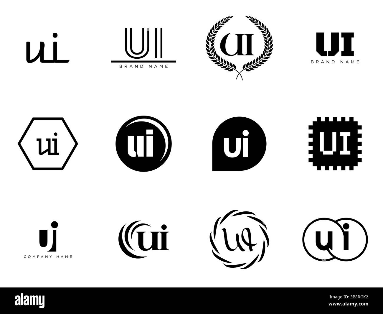 UI logo company template. Letter u and i logotype. Set different ...