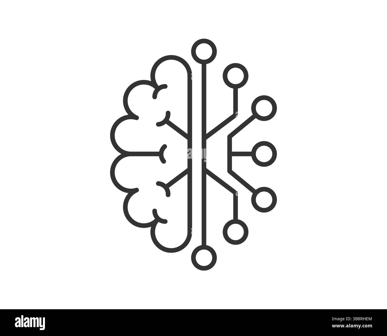 Abstract vector icon depicting a brain connected to a circuit board ...